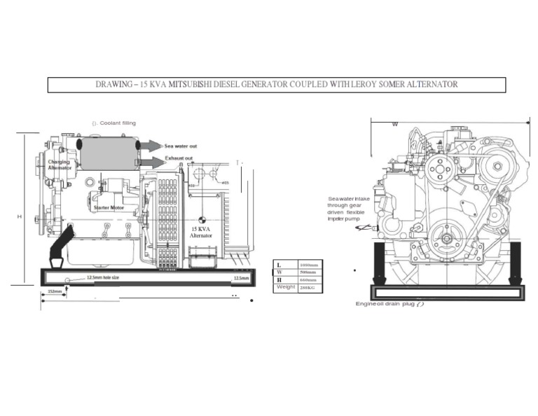 Mitsubishi 15 KVA DG Drawing | PDF