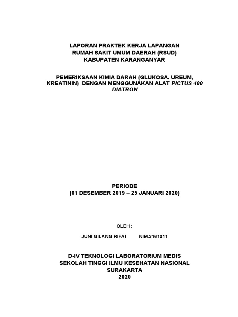 Pemeriksaan Kimia Darah (Glukosa, Ureum, Kreatinin) Dengan Menggunakan ...