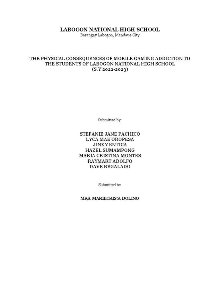 (Draft) The Physical Consequences of Mobile Gaming Addiction To The ...