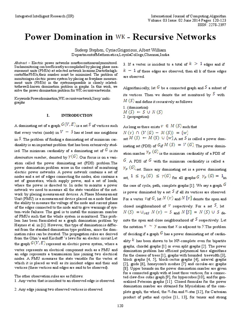 Power Domination in - Recursive Networks | PDF | Vertex (Graph Theory) | Theoretical Computer ...