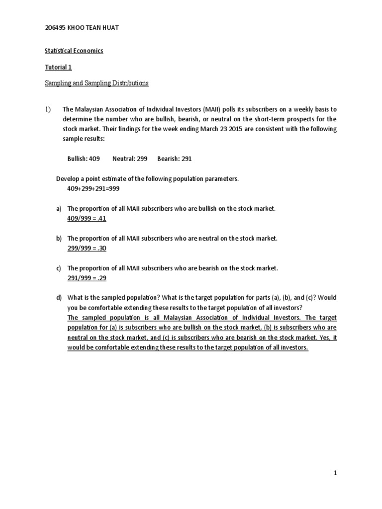 Tutorial 1 Sem 1 2021-22 | PDF | Market Trend | Standard Deviation