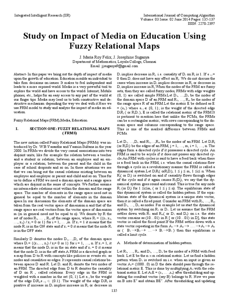 Study On Impact of Media On Education Using Fuzzy Relational Maps | PDF | Matrix (Mathematics ...