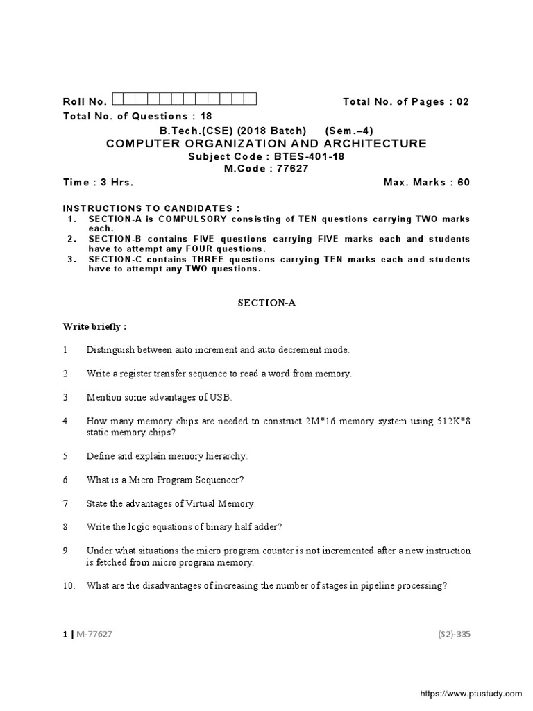Computer Organization and Architecture 77627 Dec 2020 | PDF | Computer ...