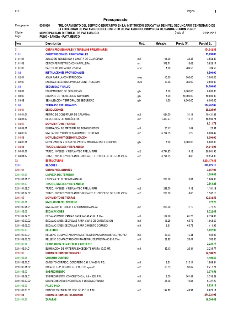 Presupuesto Patambuco | PDF | Fundación (Ingeniería) | Edificios y estructuras
