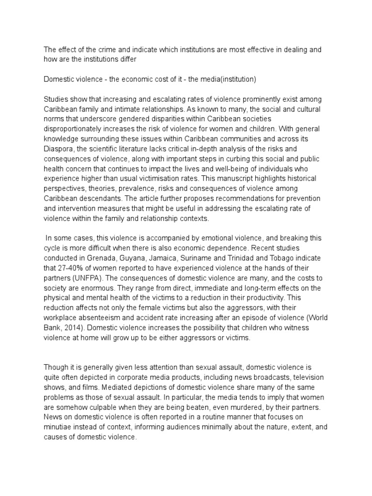 Domestic Violence - The Economic Cost of It - The Media (Institution ... Domestic Violence - The Economic Cost of It - The Media (Institution ...
