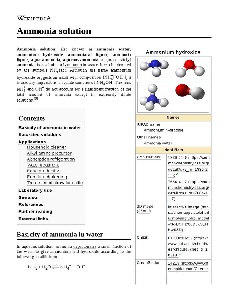 Ammonia Solution | PDF | Chemistry | Chemical Substances