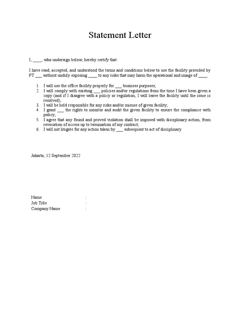 Statement Letter | PDF | Finance & Money Management