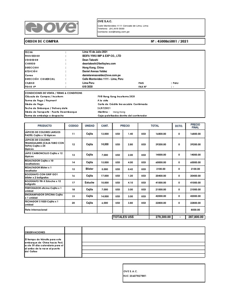 Orden de Compra | PDF | El comercio internacional | Bienes de consumo