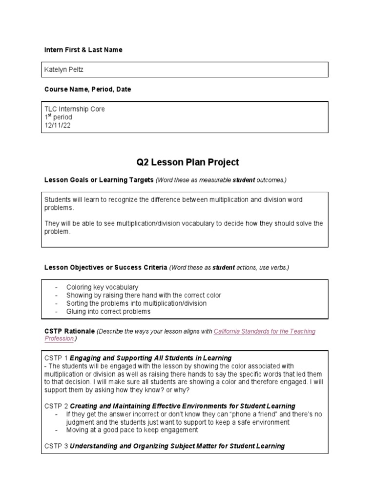 q2 CSTP Lesson Plan Template | PDF | Lesson Plan | Teaching Method