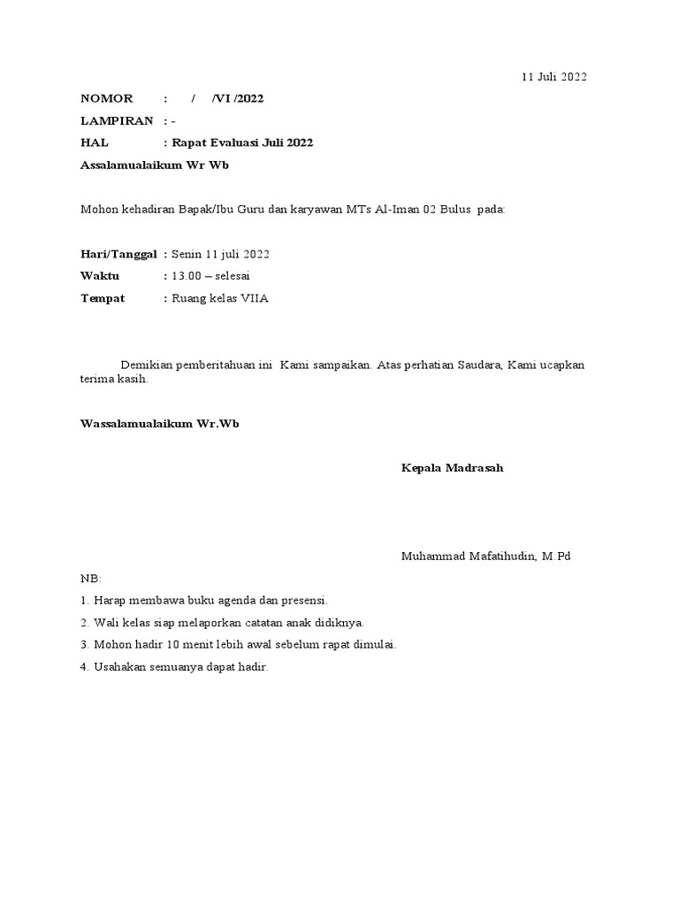 Undangan Rapat Bulanan | PDF