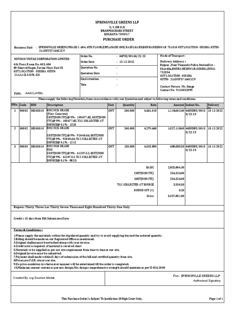 Po 164 RMC Nuvoco SVGLLP | PDF | Invoice | Payments
