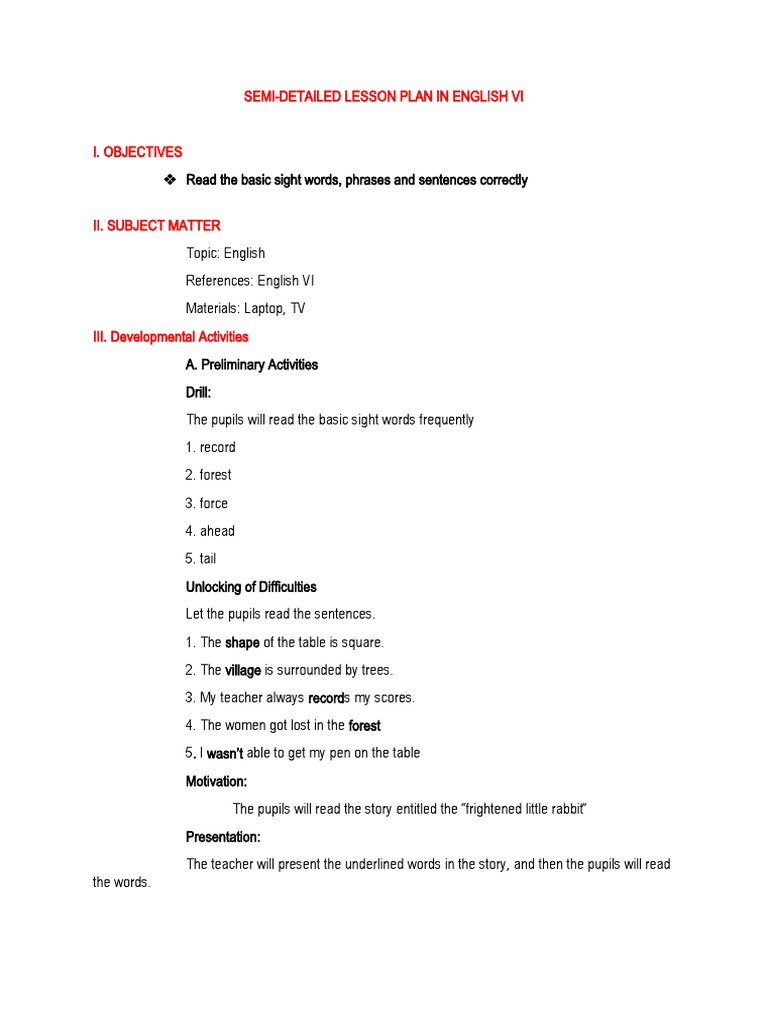 Lesson Plan in English (Review) | PDF | English Language | Lesson Plan