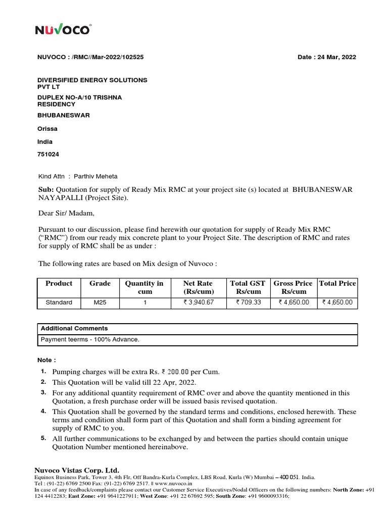 Nuvoco Standard Quote | PDF | Legal Liability | Grammatical Gender