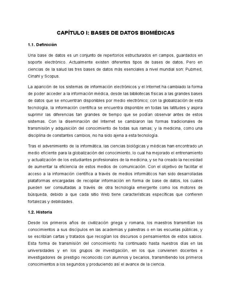 Capítulo I - Bases de Datos Biomédicas | PDF | Bases de datos | Informática