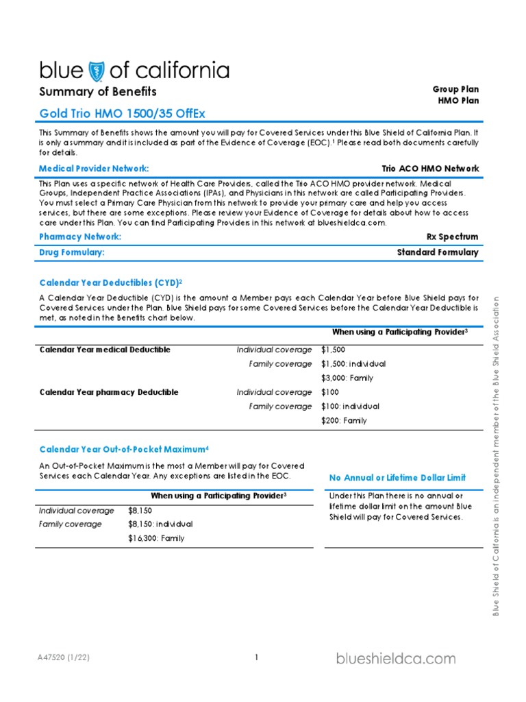 Blueshield Gold Trio HMO 1500:35 | PDF | Medicare Part D | Medicare ...