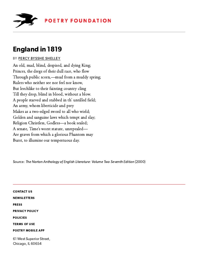 England in 1819 by Percy Bysshe Shelley - Poetry Foundation | PDF