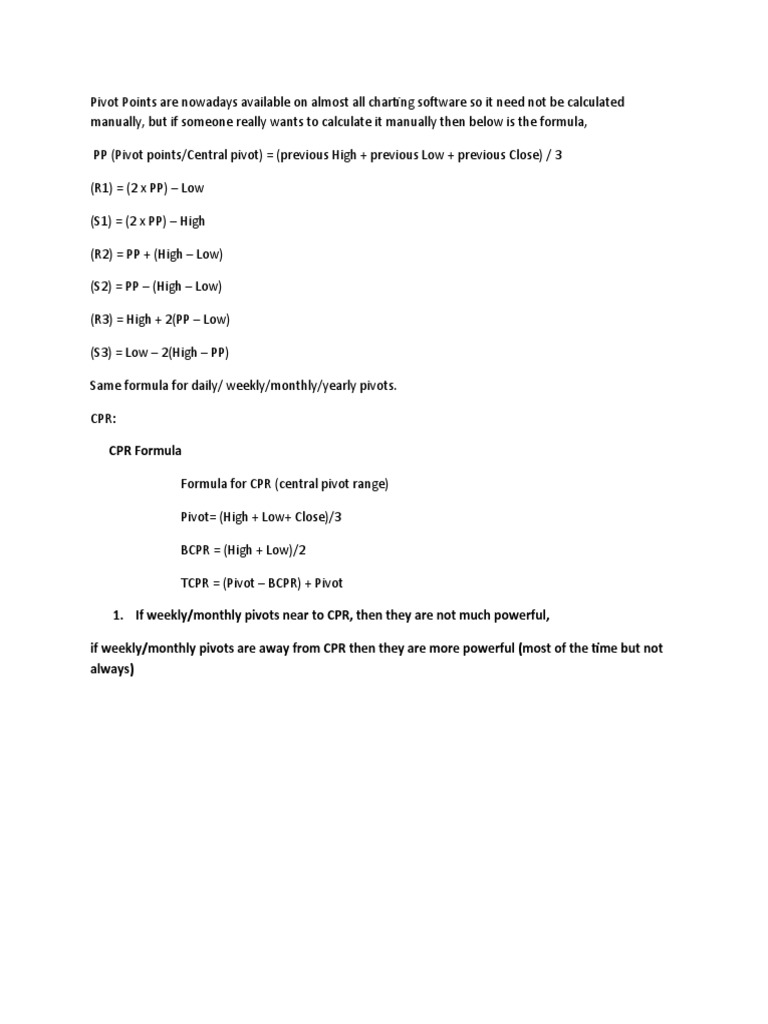 CPR and Pivot Point Own Notes From Pivot Call | PDF | Financial Markets ...