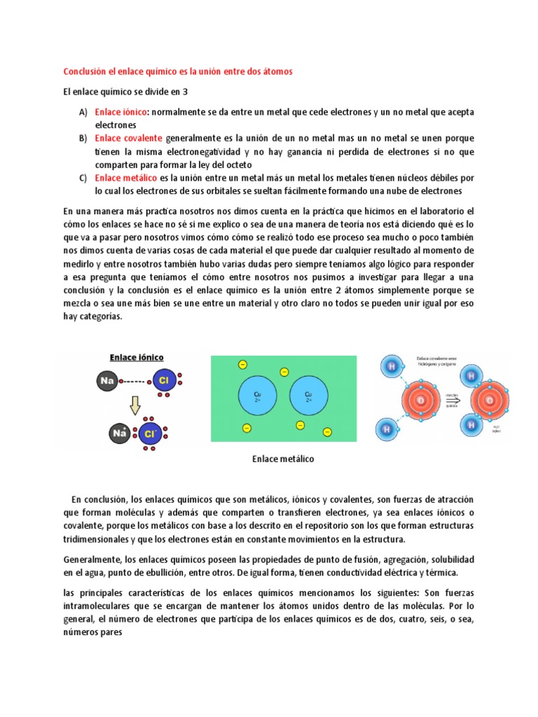 Conclusión y Biblografias | PDF | Enlace químico | Enlace covalente