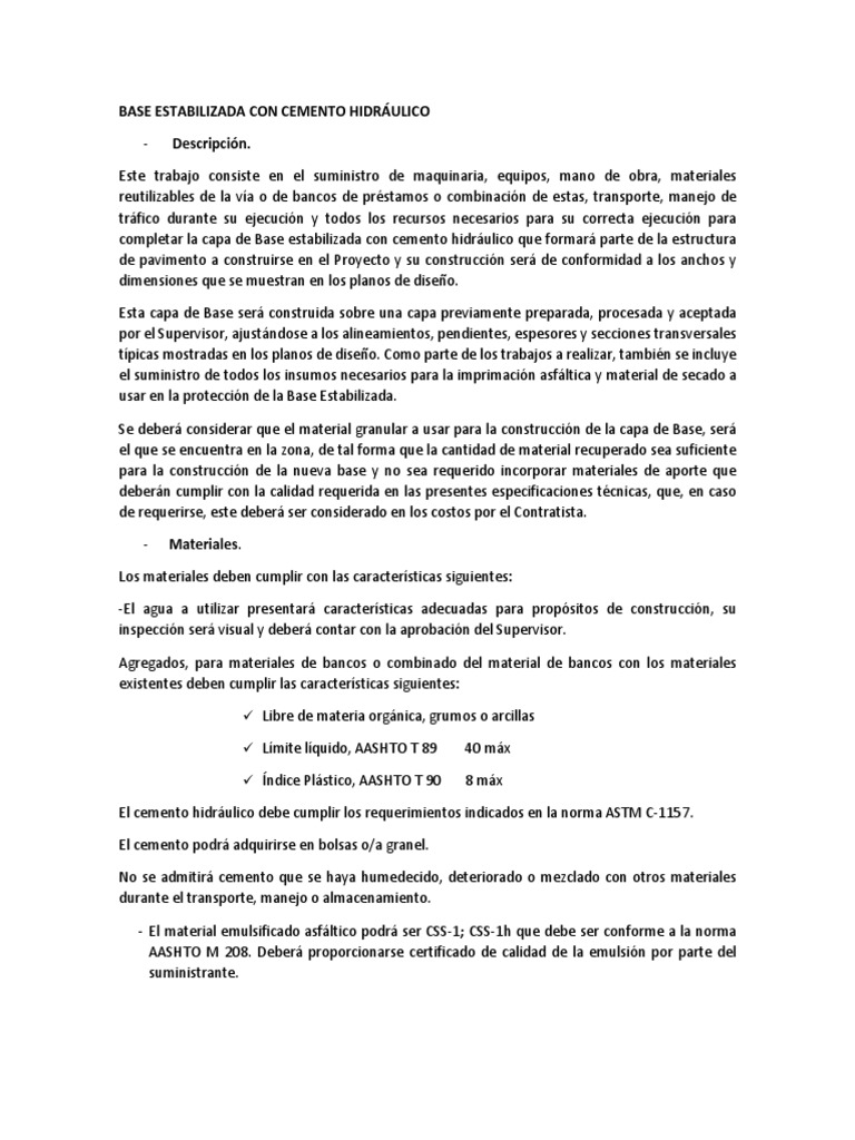 Base Estabilizada con Cemento: Guía Completa | PDF | Cemento | Riego