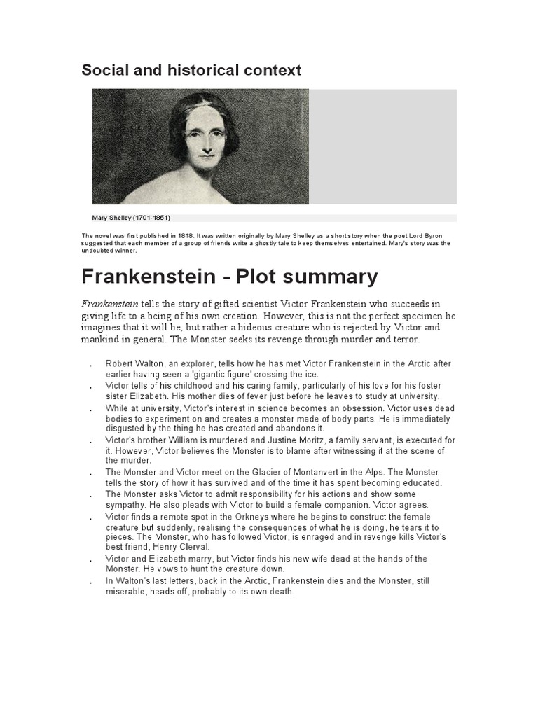 Mary Shelley's Frankenstein - The story of Victor Frankenstein and his ...