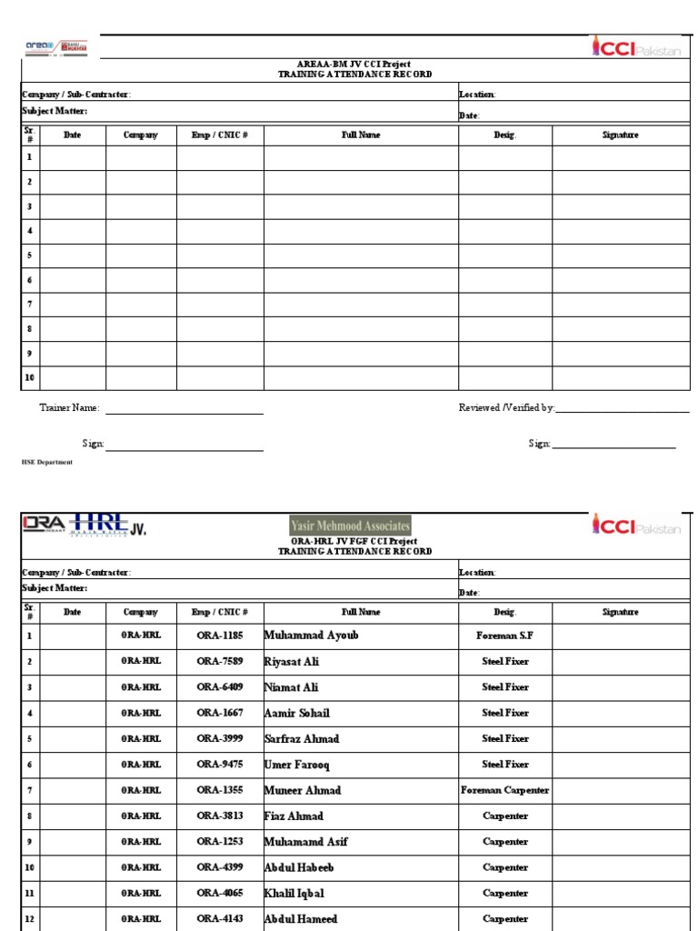 Training Attendance sheet | PDF