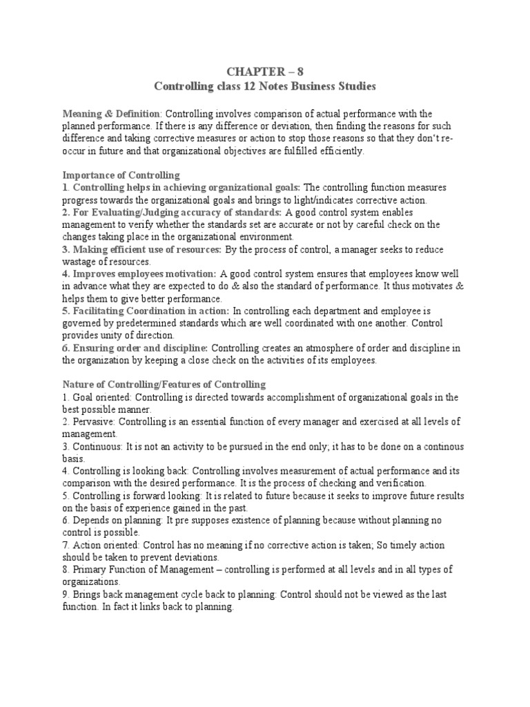 Chapter-8 Controlling | PDF | Goal | Disciplines