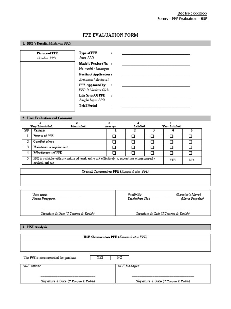 PPE Evaluation Form | Download Free PDF | Systems Engineering