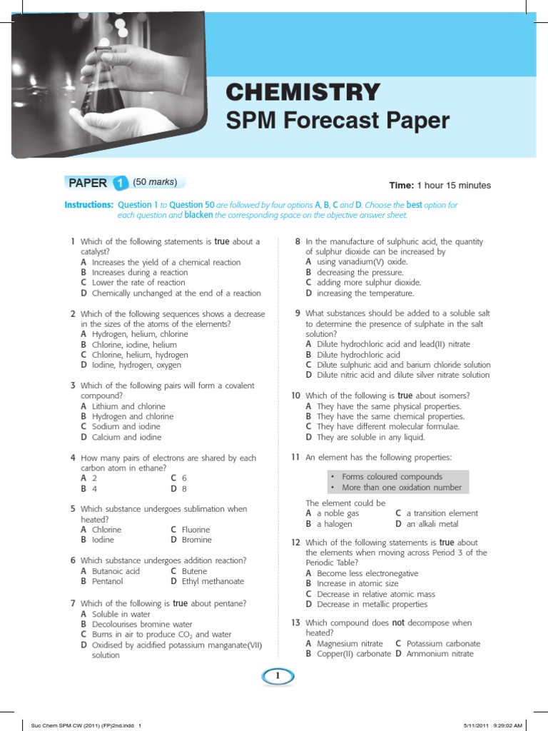 Chemistry SPM Forecast Papers | PDF | Chlorine | Chemical Reactions