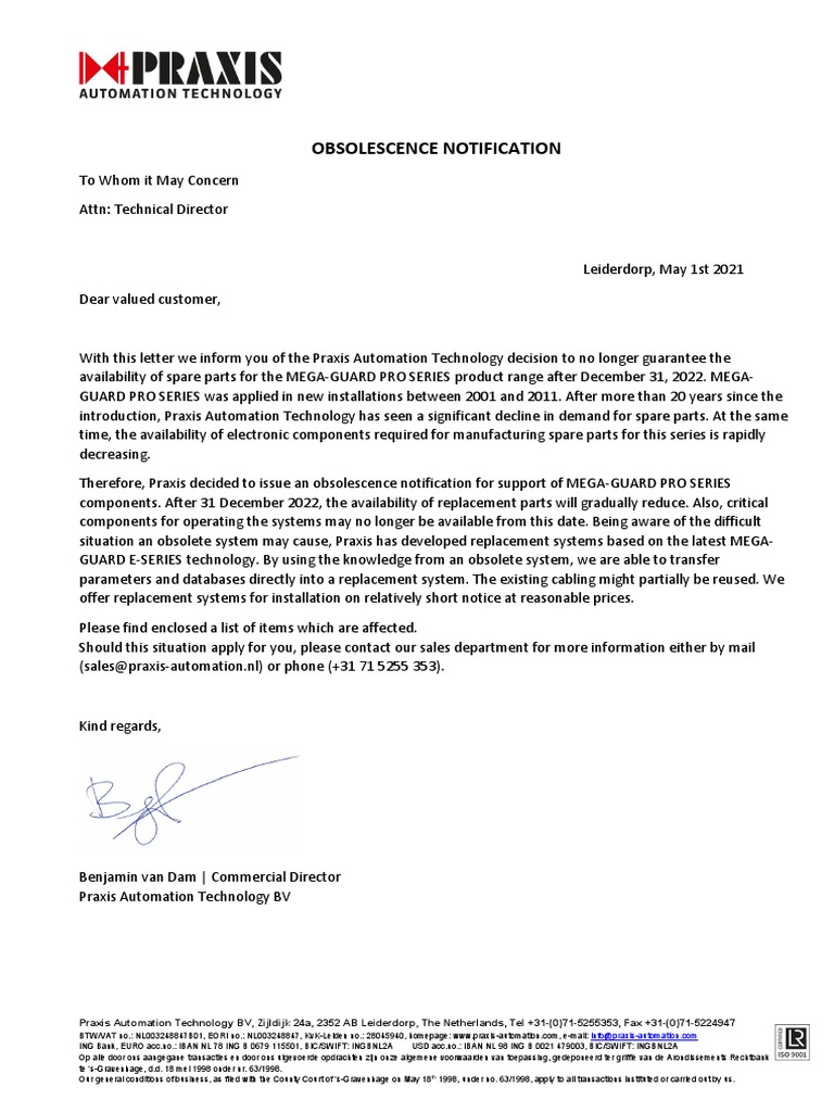 MEGA-GUARD Pro Series Obsolescence Notice | PDF | Automation | Information And Communications ...