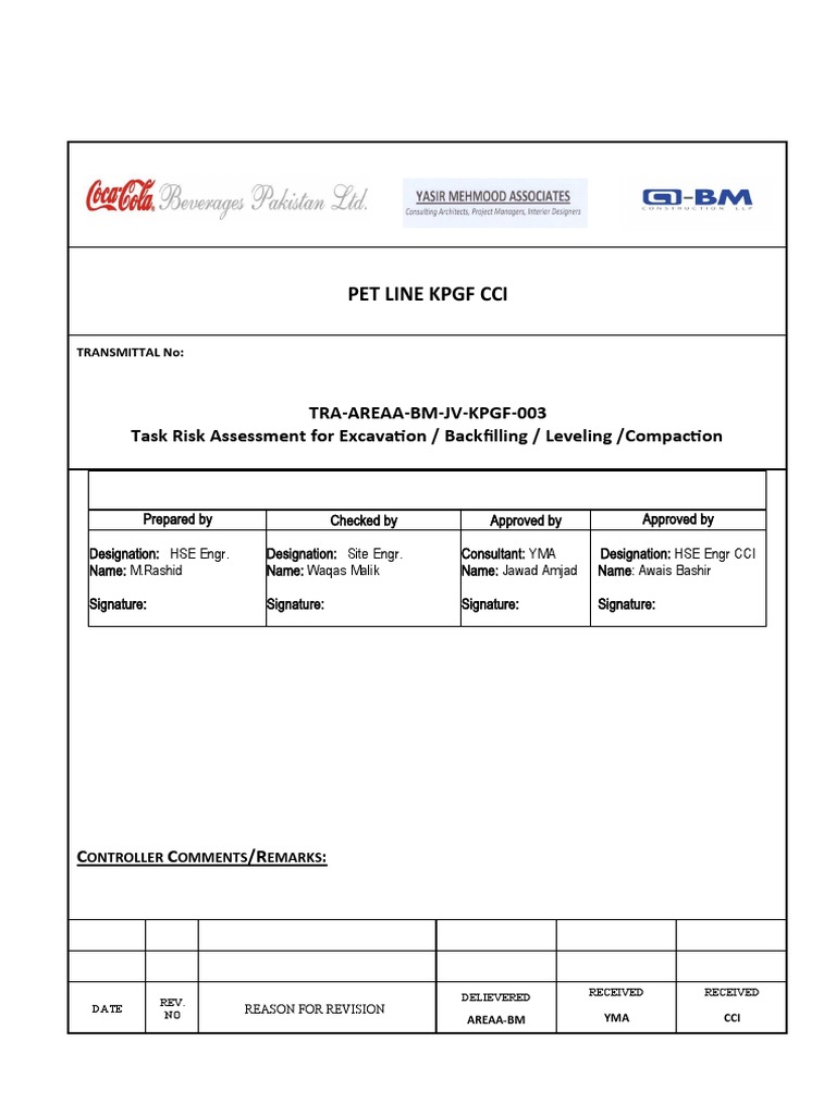 Risk Assessment for Excavation, Backfilling, Leveling, and Compaction ...