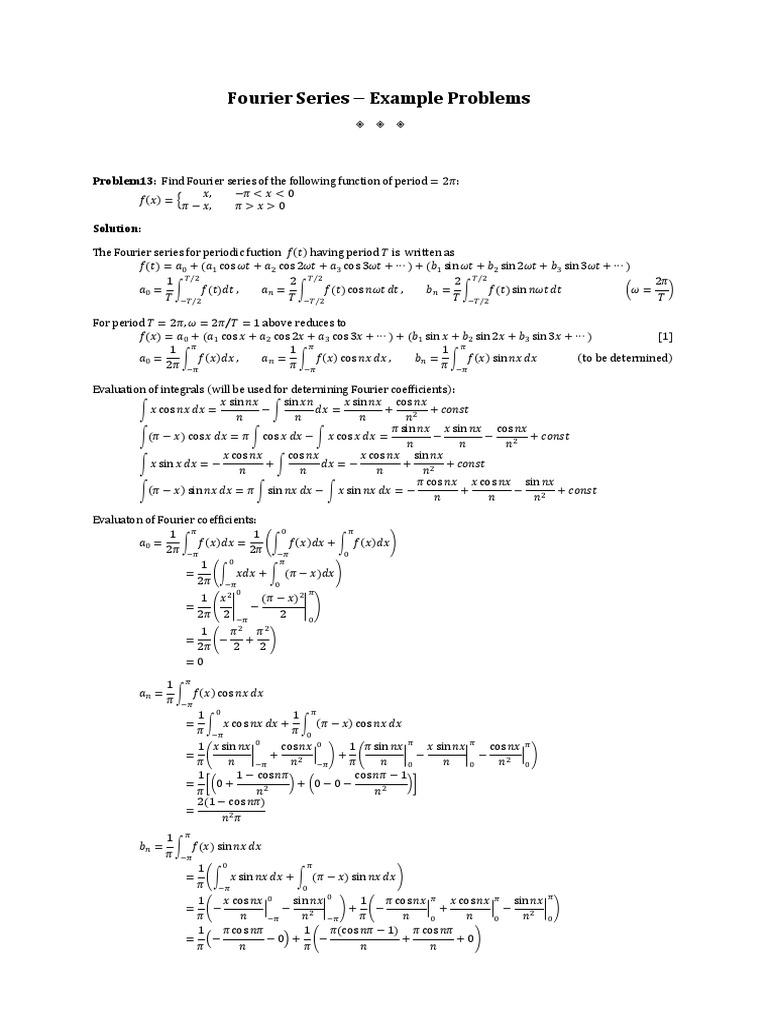 Fourier Series Problems | PDF | Functions And Mappings | Harmonic Analysis Fourier Series Problems | PDF | Functions And Mappings | Harmonic Analysis
