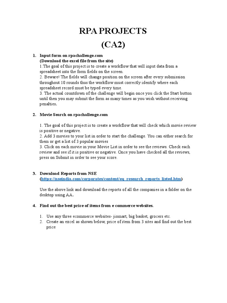 Rpa Projects | PDF | Microsoft Excel | Internet Bot
