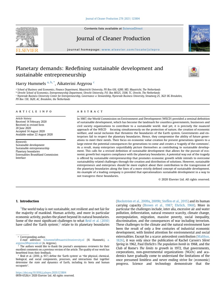 1.planetary Demands Redefining Sustainable Development and Sustainable ...