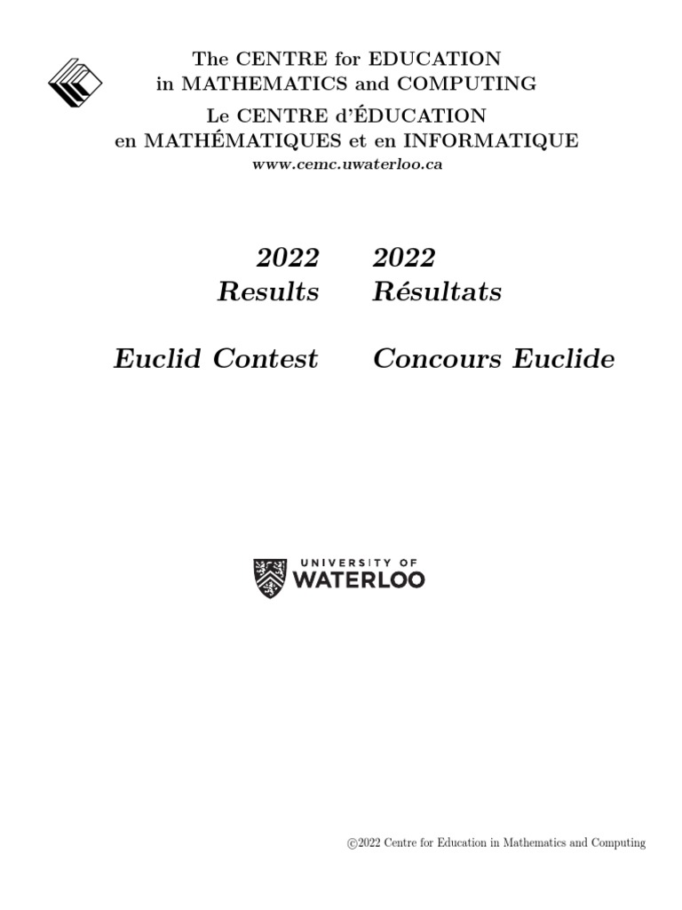 2022 Euclid Contest Results Summary | PDF | Equations | Mathematics