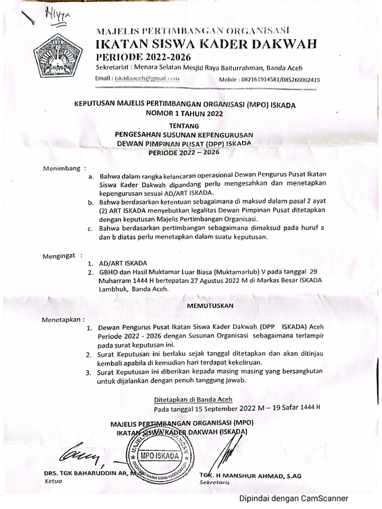 SK DPP Ikatan Kader Dakwah (ISKADA) Periode 2022-2026 | PDF