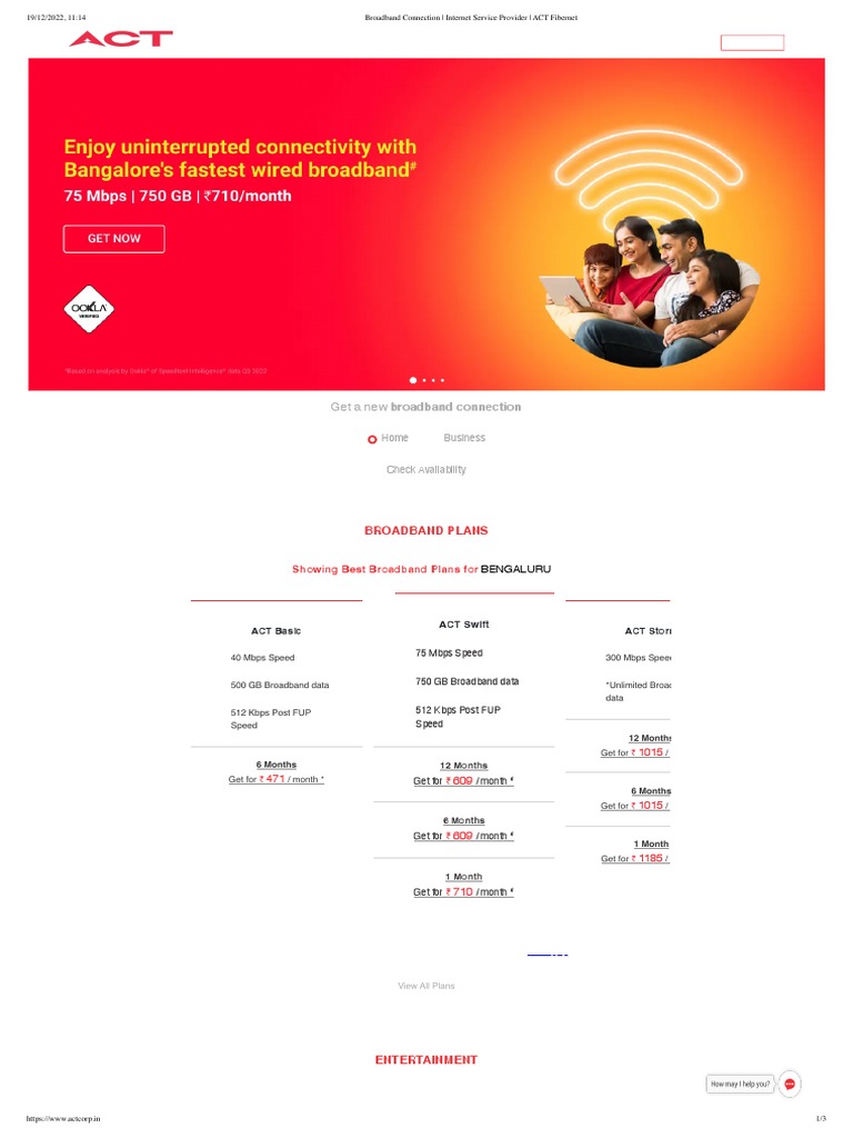 Broadband Connection - Internet Service Provider - ACT Fibernet | PDF ...