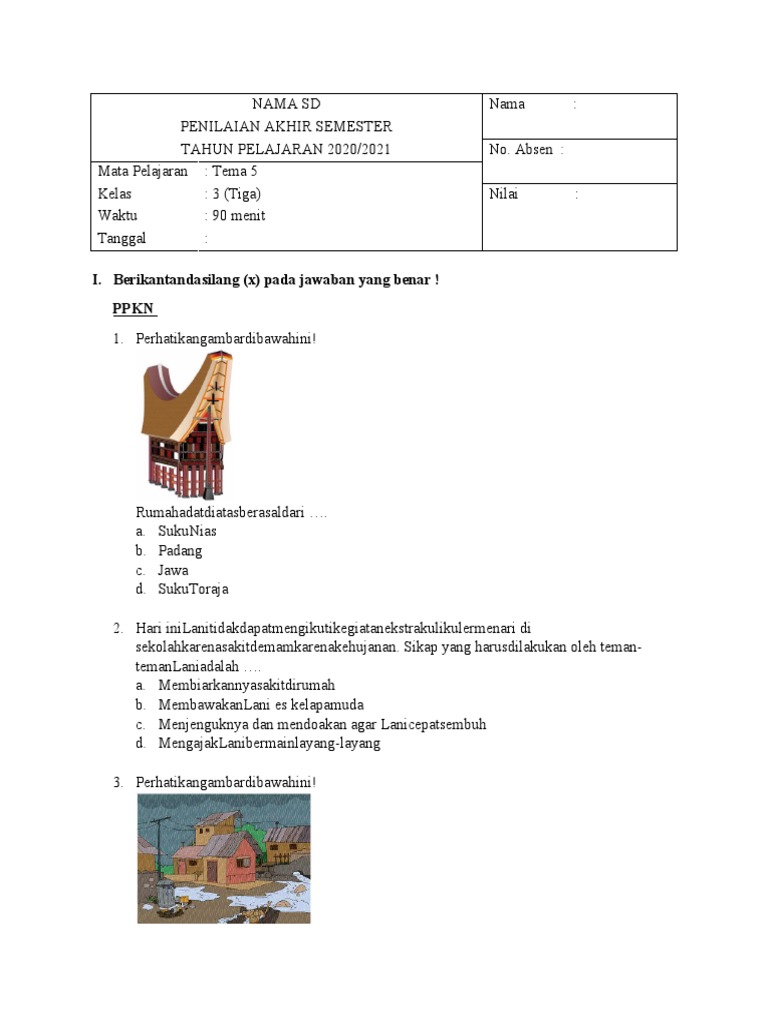 Soal Pas Kelas 3 Tema 5 | PDF