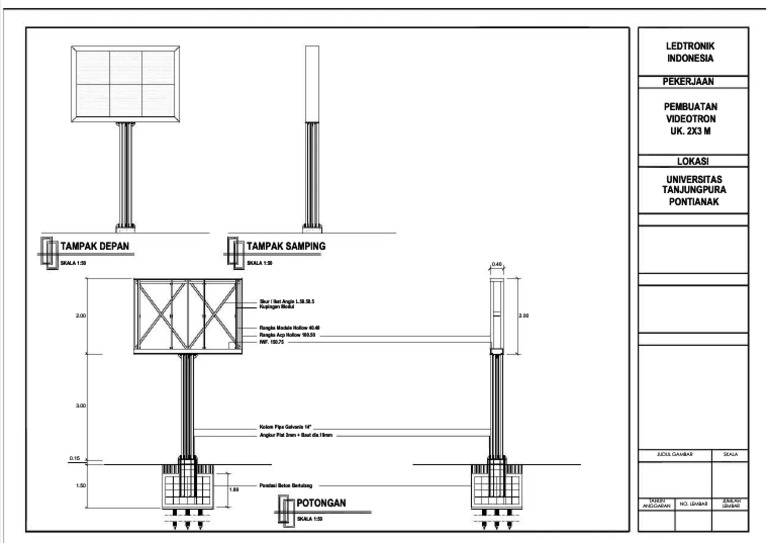PDF Gambar Kerja Rangka Videotron I - Compress | PDF