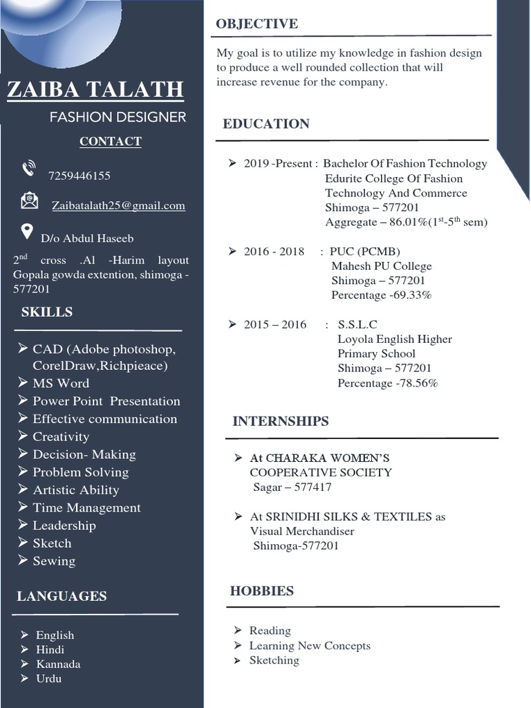Aspiring Fashion Designer Profile | PDF | Cognition | Communication