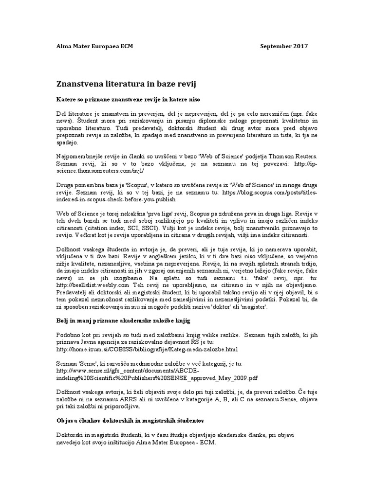 Znanstvena Literatura in Baze Revij AMEU | PDF