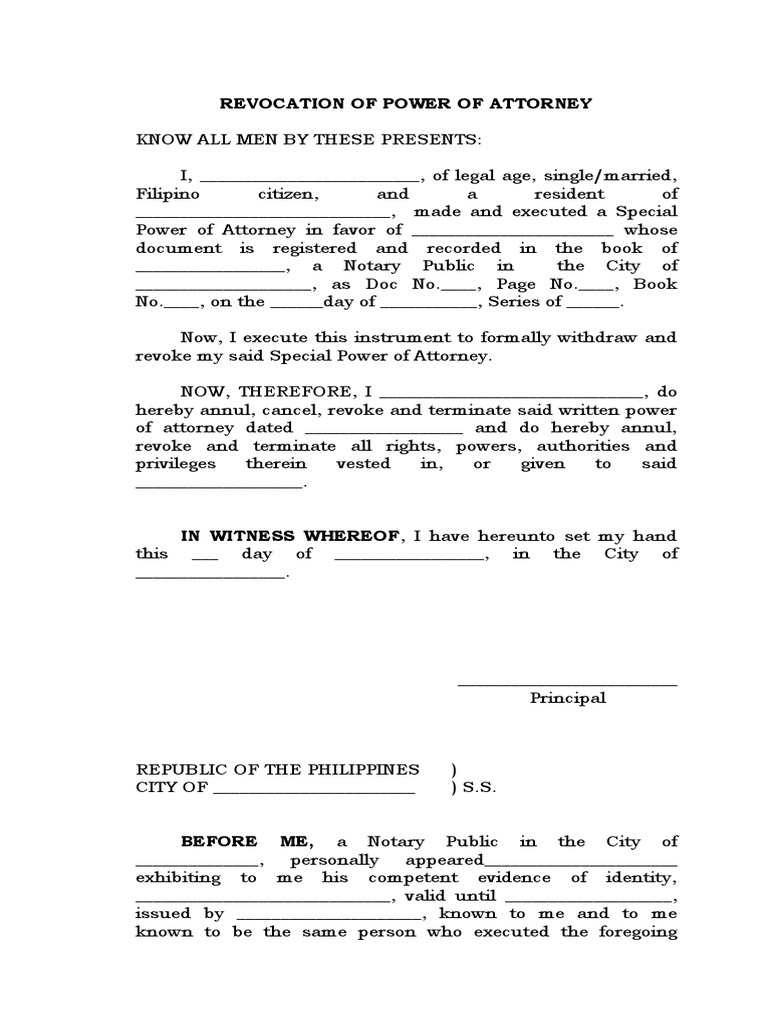 Revocation of Power of Attorney Form | PDF | Power Of Attorney | Notary ...