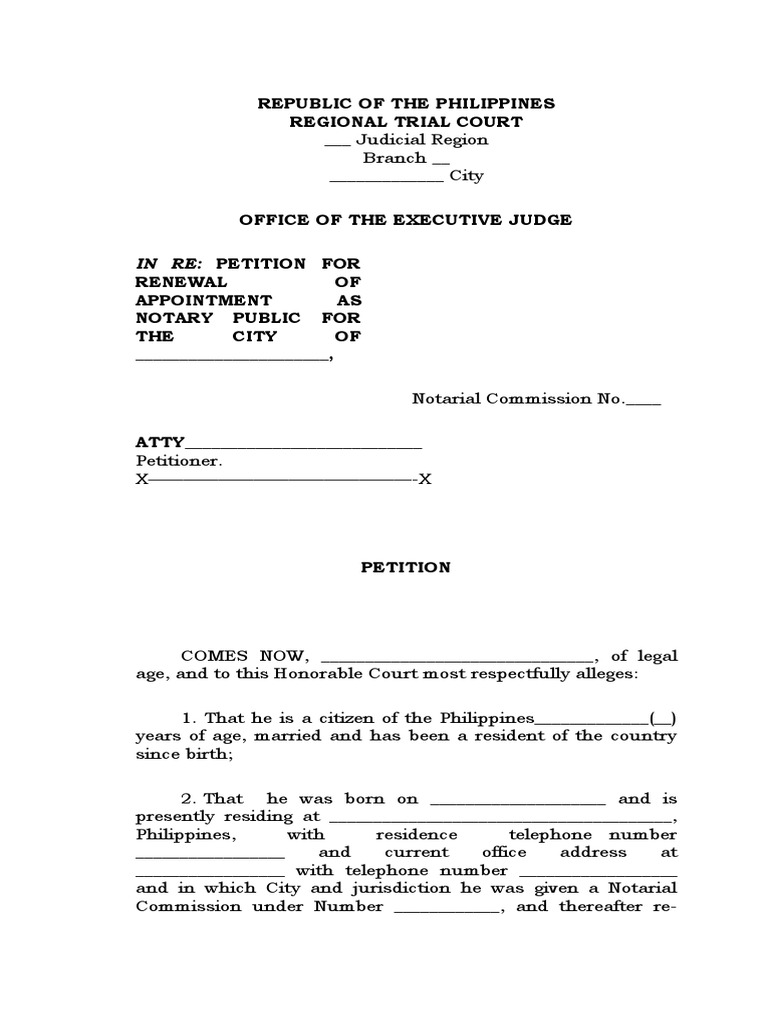 Petition To Renew Appointment As Notary Public | PDF | Notary Public | Legal Organizations