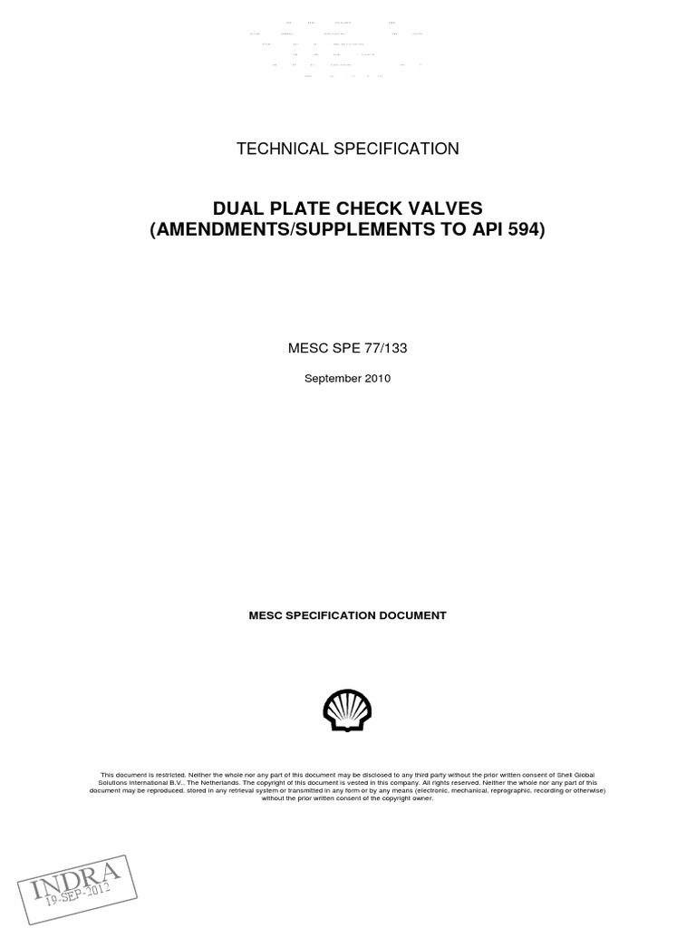 SPE 77-133 (2010) Dual Plate Check Valves To API 594 | PDF | Valve | Pipe (Fluid Conveyance)
