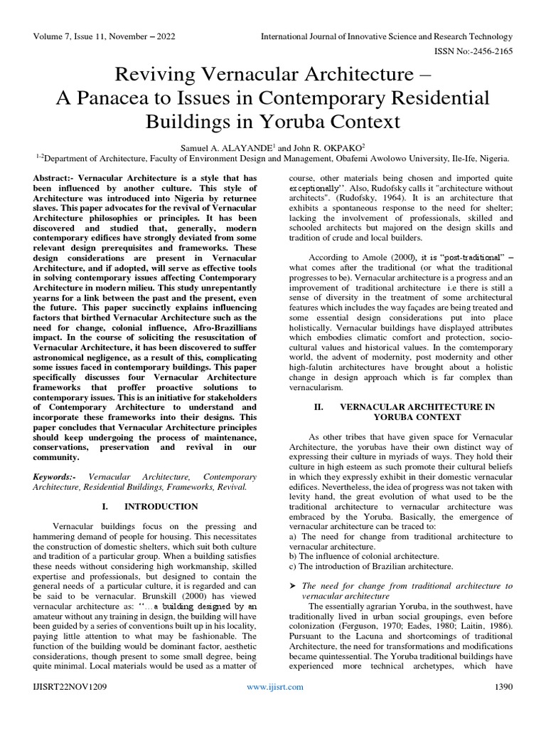 Reviving Vernacular Architecture - A Panacea To Issues in Contemporary ...