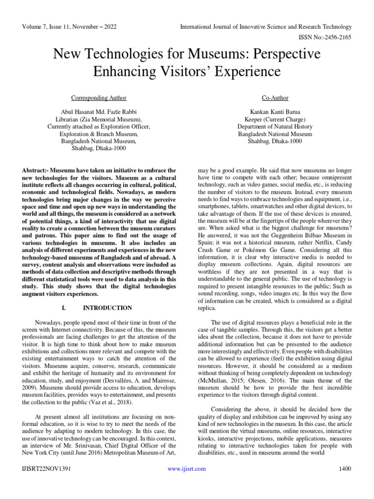 New Technologies For Museums Perspective Enhancing Visitors' Experience ...