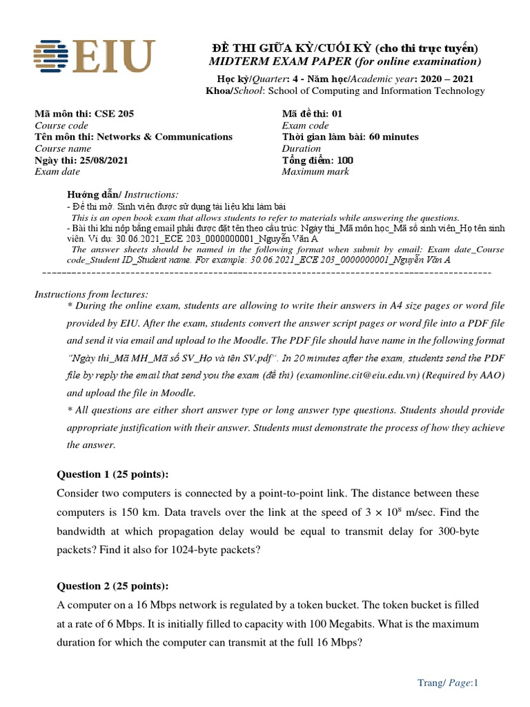 CSE 205 - Networks Communications - Midterm - Exam - 01 | PDF | Network ... CSE 205 - Networks Communications - Midterm - Exam - 01 | PDF | Network ...