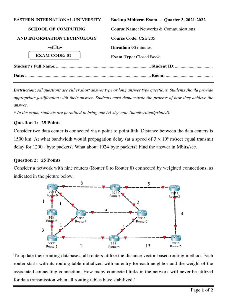 CSE 205 Backup Midterm Exam-Question | PDF | Transmission Control ...