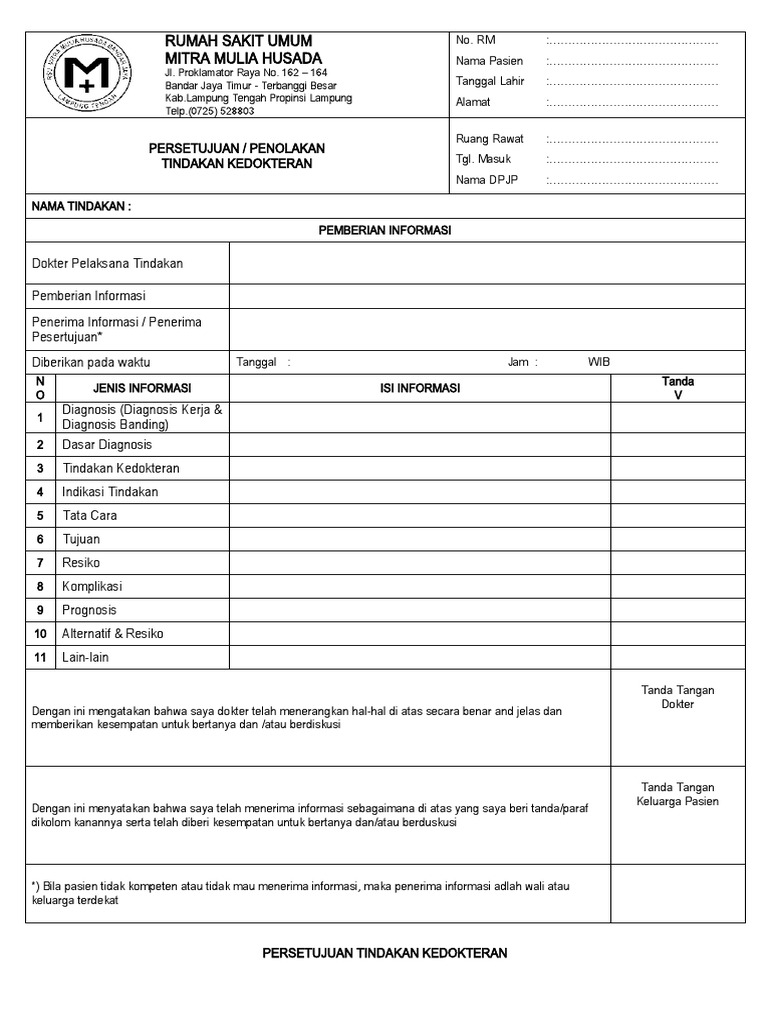 Persetujuan Tindakan Medis Rumah Sakit | PDF