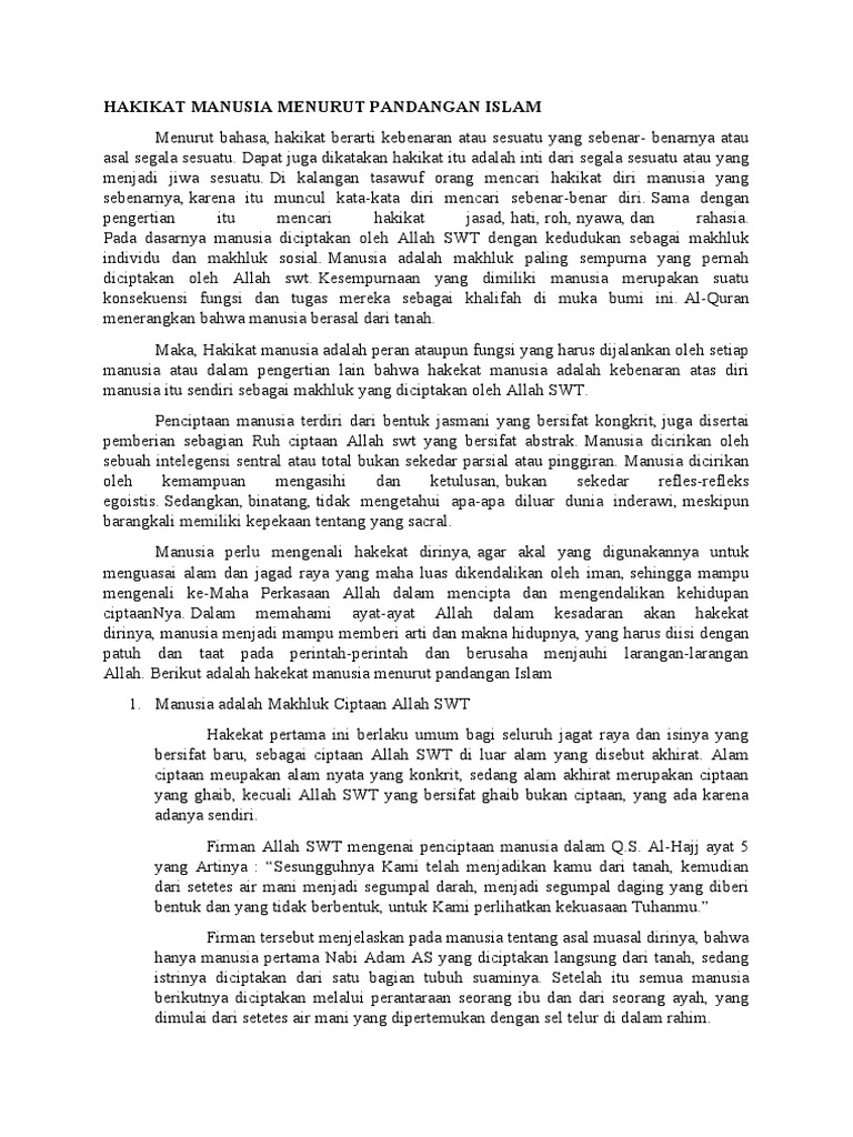 Hakikat Manusia Menurut Pandangan Islam - Psikologi Dakwah | PDF