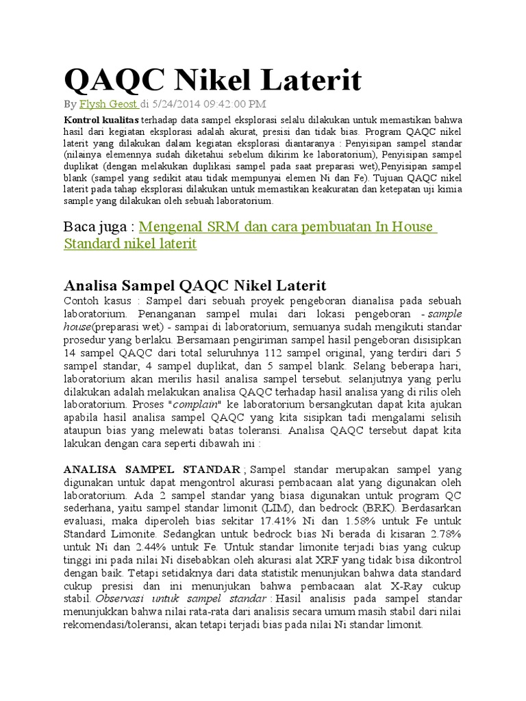 QAQC Nikel Laterit | PDF
